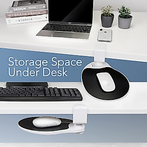 EHO Clamp on Mouse Platform, Clip on Pad Rotating 360 Degree, Ergonomic Mouse Tray Attachment, Mouse Pad, Slide Out Tray, Suitable for 1.5" Thickness Desk, for Home Organizer Extender (Black)