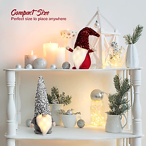 D-FantiX 2Pack Sequin Christmas Gnomes Plush with LED Lighting Beard, Handmade Swedish Tomte Santa Scandinavian Figurine Nordic Plush Elf Doll Gnome Ornaments Christmas Decorations Home Decor