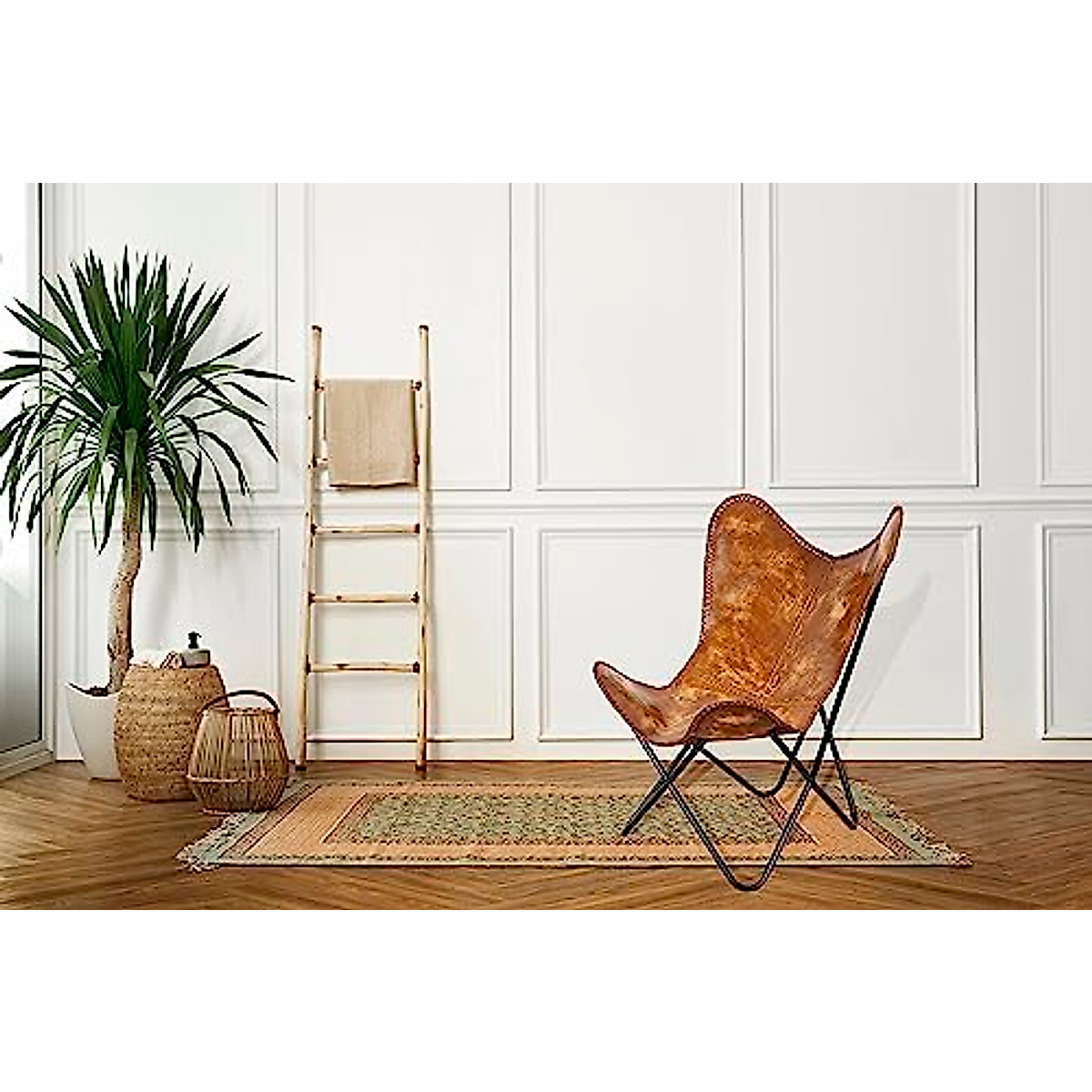 Classy Handmade Leather Living Room Chairs-Butterfly Chair Tan Side Hand Stitch Leather Butterfly Chair-Handmade with Powder Coated Folding Iron Frame (Cover with Folding Frame)