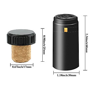 ZHBWOW Shrink Wine Bottle Caps for Sealing - Heat Wrap Sleeves with PVC Seals for Cruise and Home 100 Pack Matte Red Caps & 12 Pack Black Caps with Tasting Corks (black)