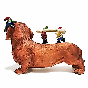 Dog Eating Bones Gnome Dwarf Statues Decoration,Funny and Cute Dachshund Dog Gnome Sculpture Art Décor,Resin Statue Garden Gardening Decorations for Outdoor Home Patio Yard Lawn Porch (Brown)