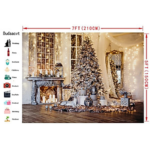 Dudaacvt 7x5ft Christmas Backdrops Christmas Tree Photography Backdrops Christmas Fireplace Photo Backdrop Christmas Party Decoration Banner