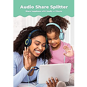 WeDuet Kids Headphones with Microphone, Wired Headphones for Kids Teens with Sharing Splitter, 91dB Safe Volume Limited Tangle-Free Foldable Stereo Headset for School Travel PC Kindle(2 Packs)