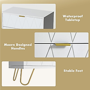 ERGOMORE 4 Drawer Dresser for Bedroom, Wooden Dressers & Chests of Drawers, Large Storage Drawer Cabinet, Modern Design Drawer Dresser for Bedroom, Hallway, Living Room, White