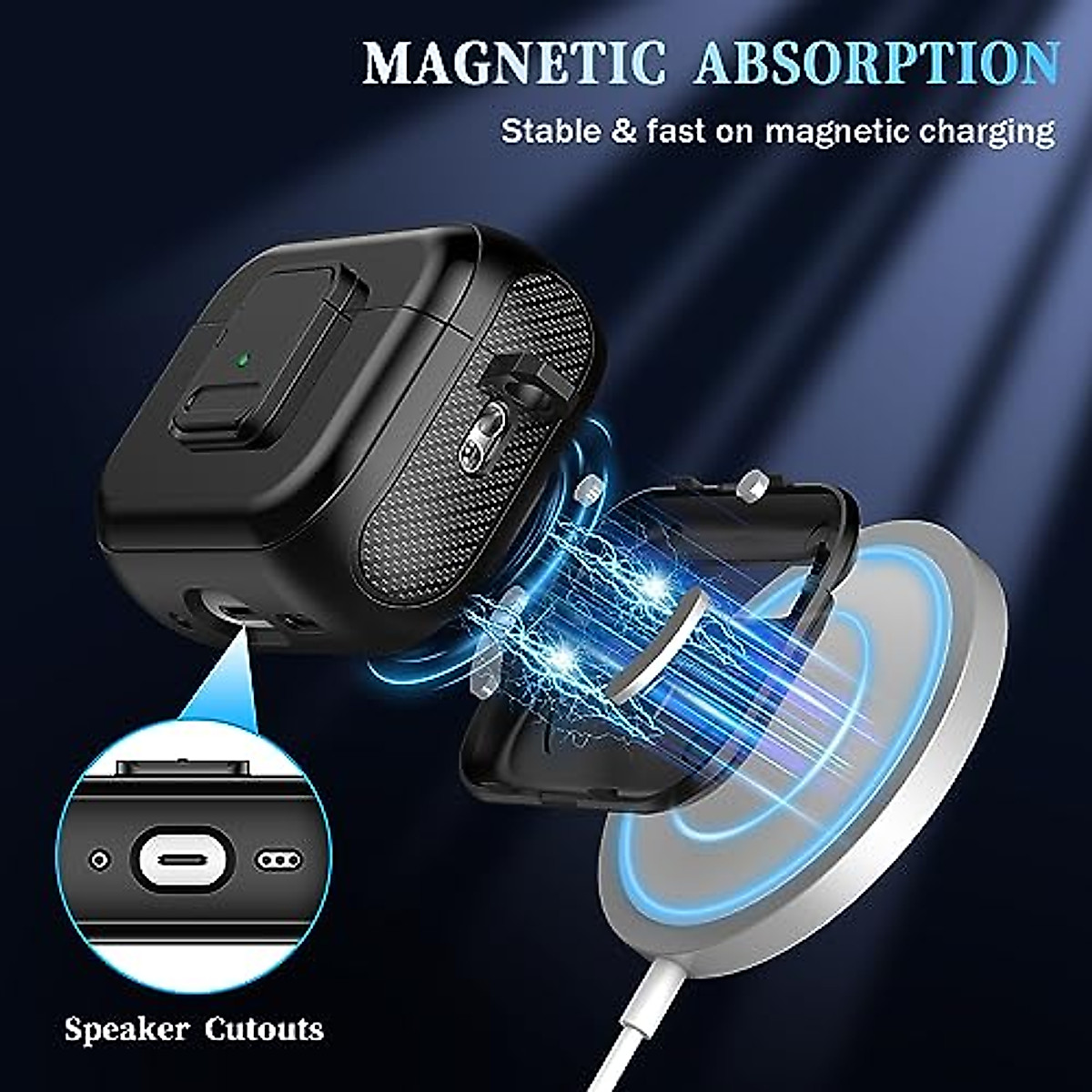 R-fun for Airpods Pro 2/1 Case with Secure Lock, Magnetic Protetive Hard Case Cover with Cleaning Kit, Keychain and Lanyard for Airpods Pro 2022/2019-Black