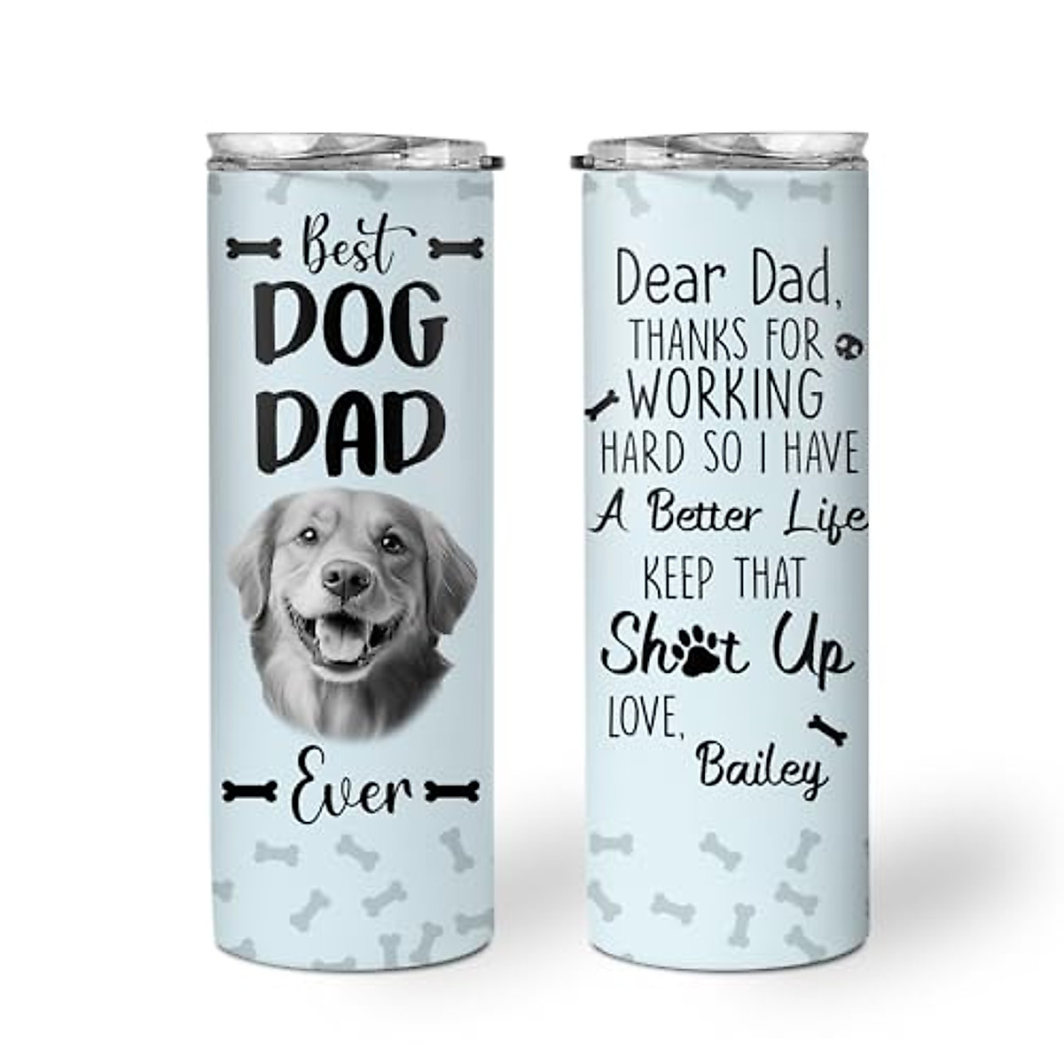 Hyturtle Personalized Picture Dog Dad 20oz Tumbler with Lid Gifts for Dog Lovers, Funny Father's Day Cup Gift For Men, Best Gift Ideas for Fur Dad Custom Name Stainless Steel Travel Skinny Cup