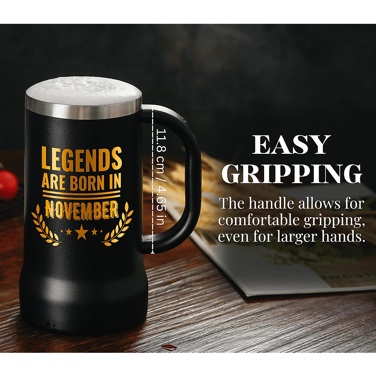 Onebttl Funny Birthday Gifts for Men, Him, 24 oz Travel Mug with Handle, Beer Stein for Men, Legends are Born in March