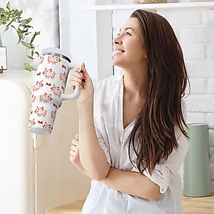 Bseiialft 40 oz Tumbler with Handle Cute Pig Bows Water Bottle with Lid and Straw Vacuum Insulated Cup Stainless Steel Travel Coffee Mug for Home Office Car