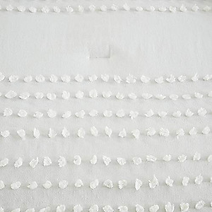 Comfort Spaces Cotton Comforter Set Jacquard Pom-Pom Tufts Design, Down Alternative, All Season Modern Bedding, Matching Shams, Full/Queen, Phillips, Ivory