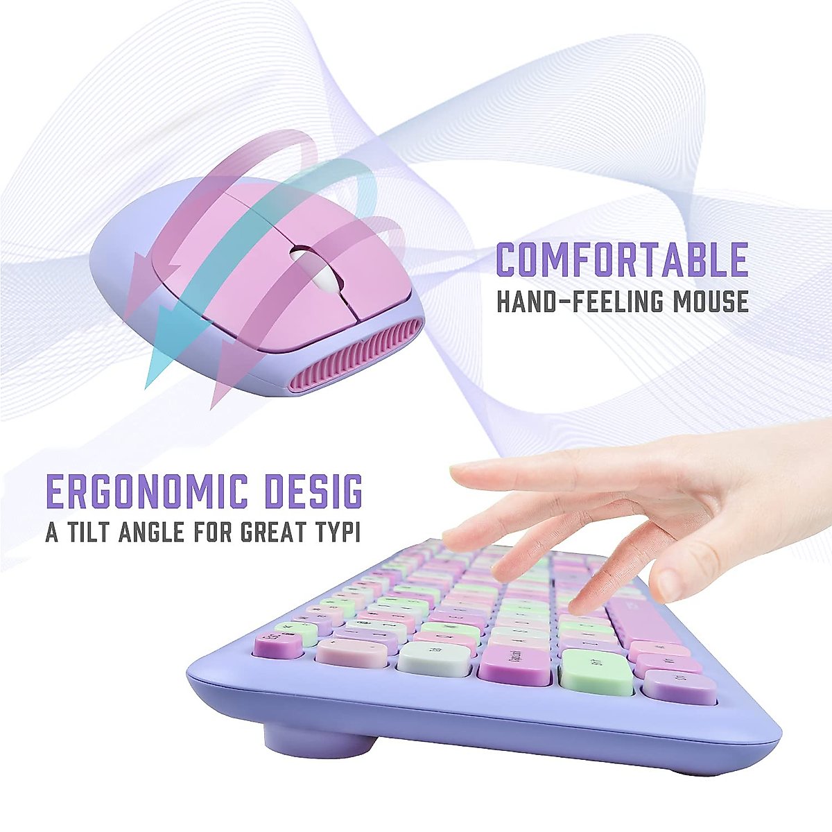 Dedeo Wireless Keyboard and Mouse Combo,USB Purple 110 Keys Compact Full Size Colorful Keyboard and Mouse Set, 2.4Ghz Noise-reducing Ultra-Quiet Keys, Ultra-Thin，for Windows, PC, Laptop, Desktop