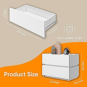 furtble Stackable 2 pcs 1 Drawer Dresser, Bedside Nightstand End Table, Wood Storage Closet Dresser for Bedroom, Storage Cabinet for Entryway, Sofa Beside Drawer Chest Dresser, 23.6 in, White
