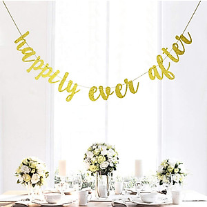 Starsgarden Happily Ever After Banner Gold Glitter,Wedding Bachelorette Engagement Party Bridal Shower Party Decoration Supplies