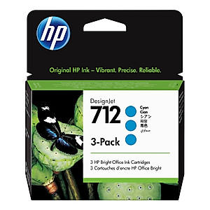 HP 712 Cyan 29-ml 3-Pack Genuine Ink Cartridges (3ED77A) for DesignJet T650, T630, T230, T210 & Studio Plotter Printers