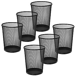 DESIGNA Mesh Small Trash Cans, 6-Pack Metal Wastebaskets, Garbage Container Bin for Office, Home, Bedroom, Black