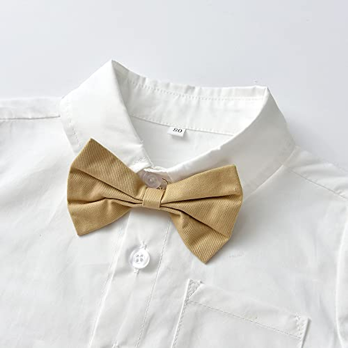 Moyikiss Studio Toddler Dress Clothes Baby Boys Gentleman Outfits White Bowtie Shirts+Suspender Pants Sets(Khaki,70/6-12 Months)