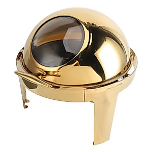 Stainless Steel Alcohol Heated Round Catering Food Warmer with Food Pan Visible Lid for Event Party Holiday Gold (2 Compartment Pan)