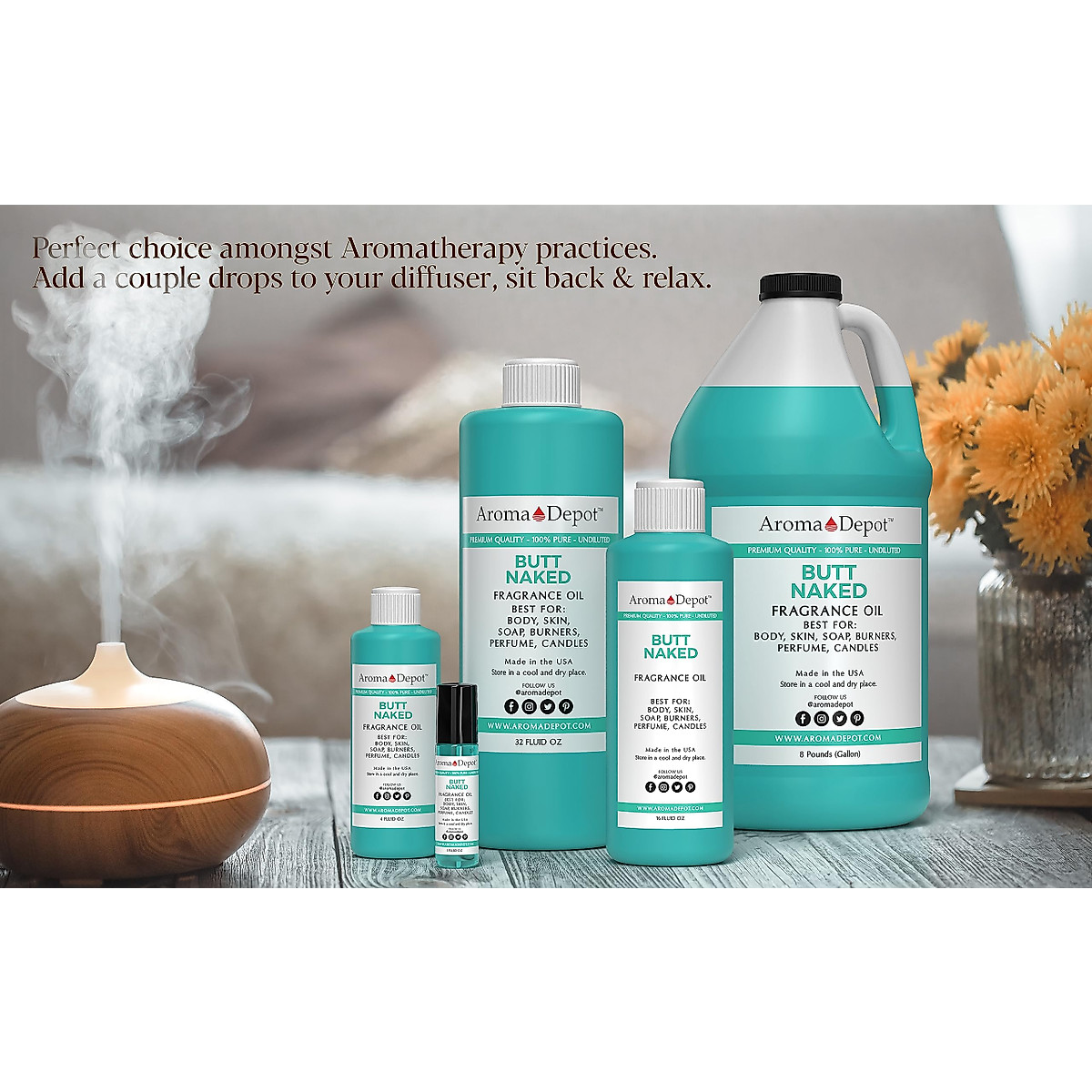 Aroma Depot 4 oz. Butt Naked TypeFragrance Oil I Perfume I Skin Oil I Scented Oil. DIY Projects Such as Candles, Bath Bombs, Body Butters, Creams & Lotions. for Diffuser, Burners, or Warmers.