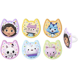 DecoPac DreamWorks Gabby's Dollhouse Rings, 24 Cupcake Decorations Featuring Gabby, Pandy Paws, Irresistible Kitty Characters, and Super Fun Adventures! - 24 Pack