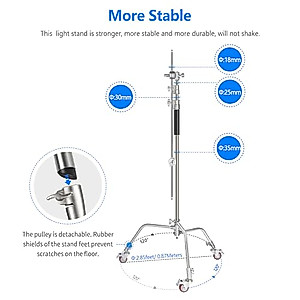 NEEWER Pro 100% Metal C Stand Light Stand with Wheels, Max. Height 10.8ft/330cm Adjustable Reflector Stand with 4ft/120cm Boom Arm & 3 Pulleys for Photo Studio Video Reflector, Monolight, etc