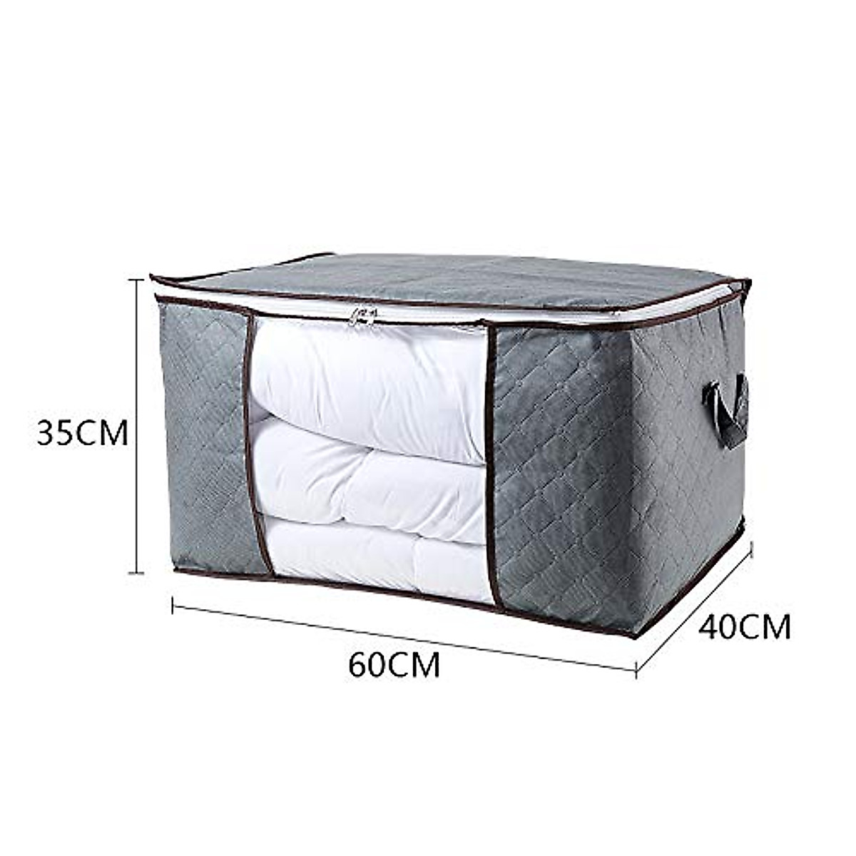 3 Pack Large Capacity Foldable Clothes Storage Bags, Storage Bins Closet Organizers with Clear Window, Sturdy Zipper, Reinforced Handle, Thick Fabric for Clothing, Comforters, Blankets, ( 90L , Grey)