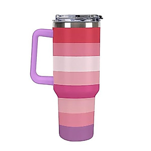 Lesbian Pride Flag 40 Oz Tumbler Insulated Stainless Steel Water Bottle Travel Mug Car Cup with Handle And Straw