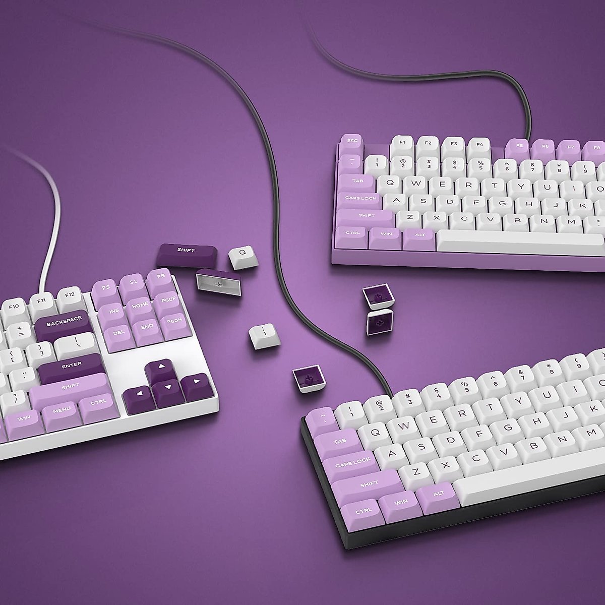 Womier PBT keycaps Set,White/Purple Key Cap,Custom Keyboard keycaps 60 75 100 Percent,Double Shot,ISA Profile caps for MX Switches Mechanical Keyboard(189key,only keycaps)