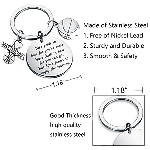FUSTMW Basketball Keychain Basketball Lovers Gifts Basketball Player Gifts Take Pride In How Far You Have Come (silver)