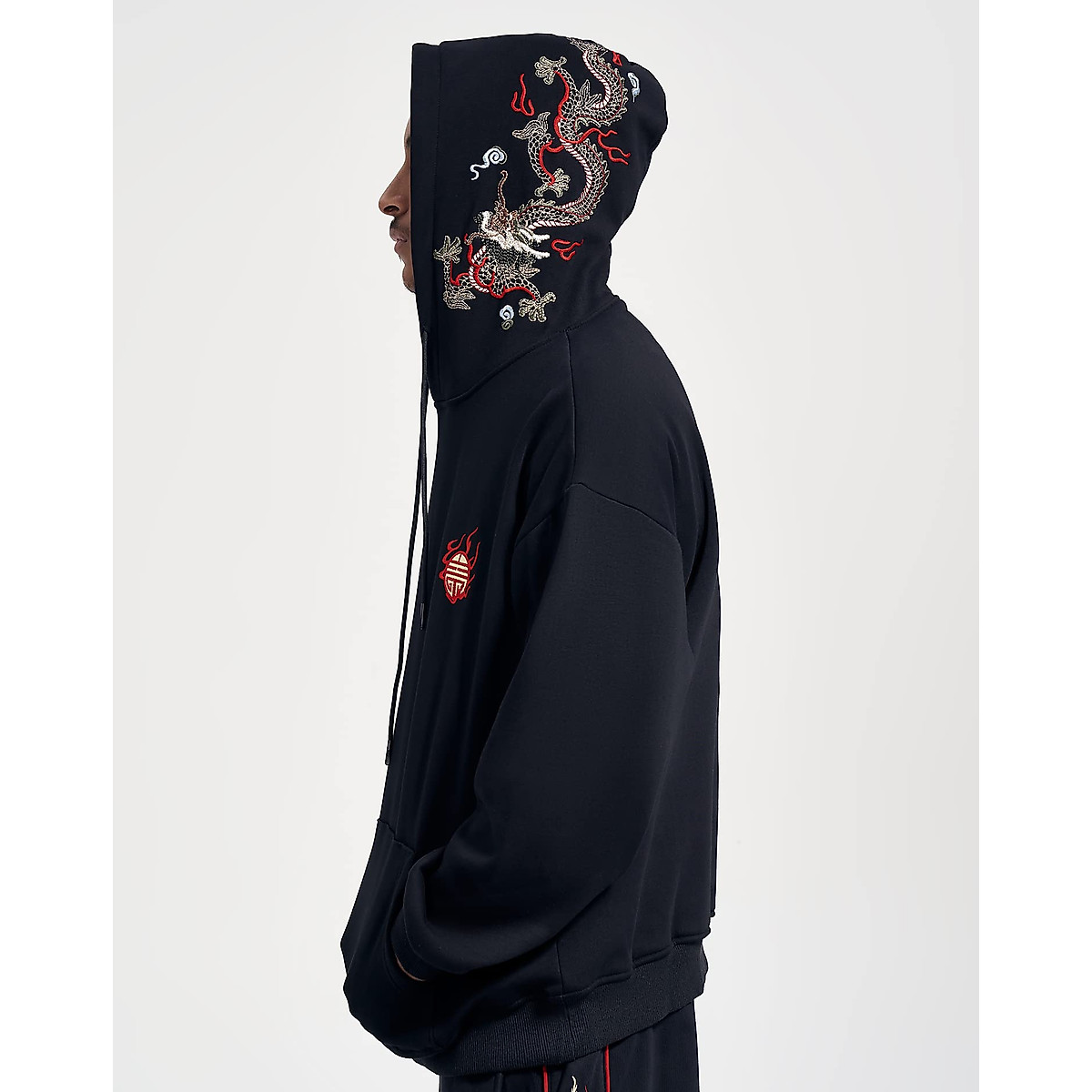 Niepce Inc Streetwear Men's Dragon Embroidered Heavyweight Graphic Hoodies (black-dragon, X-Large)
