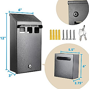 POCHAR Rainproof Wall Mount Disposal Containers - Galvanized Steel Outdoor Receptacles Smoker Disposal - Easy Waste Accommodation - for Outdoor Use (Black)