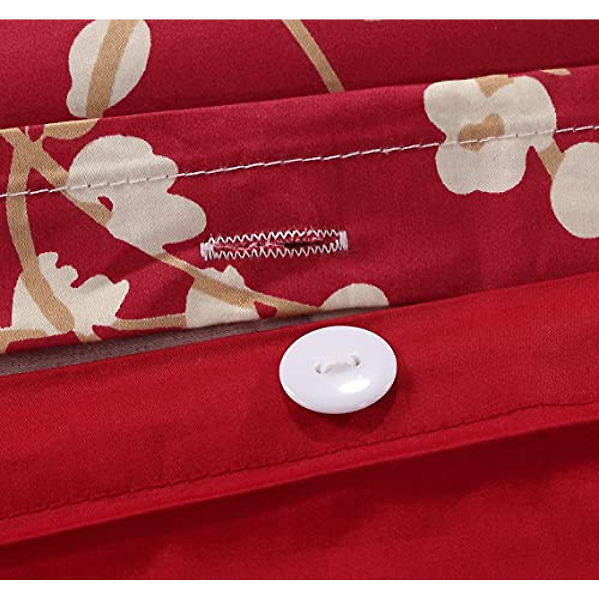 Brandream King Size Duvet Cover Set Japanese Oriental Style Cherry Floral Red Blossom Flower Branches Print Chinoiserie Bedding Pillowcases Set 800TC Egyptian Cotton Sateen Botanical Tree 3 Piece