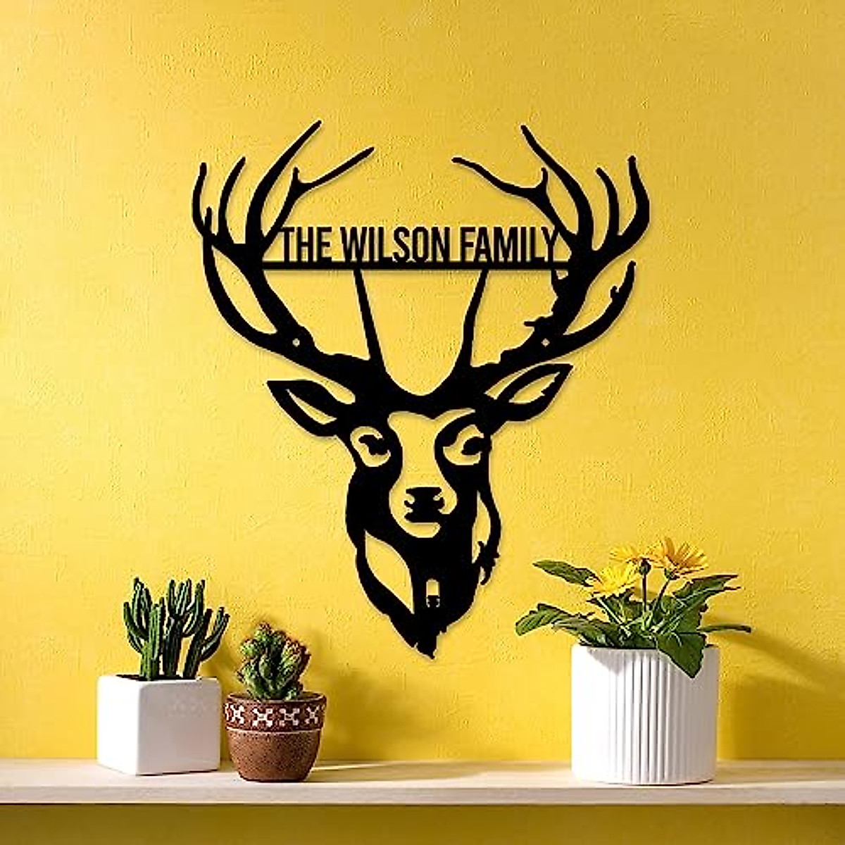 HUSSIO Personalized Deer Metal Wall Art With Led Lights, Custom Family Name Sign, Deer Decoration, Living Room Decor, Gift For Dad Deer Hunter Gift