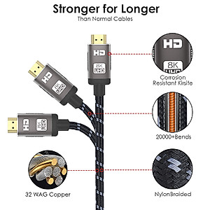 Bkzhcll 8K HDMI 2.1 Cable 10ft,Ultra HD High Speed 48Gpbs HDMI Cord,8K60 4K120 144Hz eARC HDR10 4:4:4 HDCP 2.2&2.3 DTS:X for PS4/PS5/Roku TV/Blu-ray/HDTV