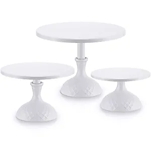Hicarer 3pcs Cake Stand Set Metal Dessert Table Display Tiered Cupcake Holder of Disc Diameter 8" 10" 12", Grid Mesh Design Tall Base Candlestick Display for Wedding Baby Shower Birthday Party (White)
