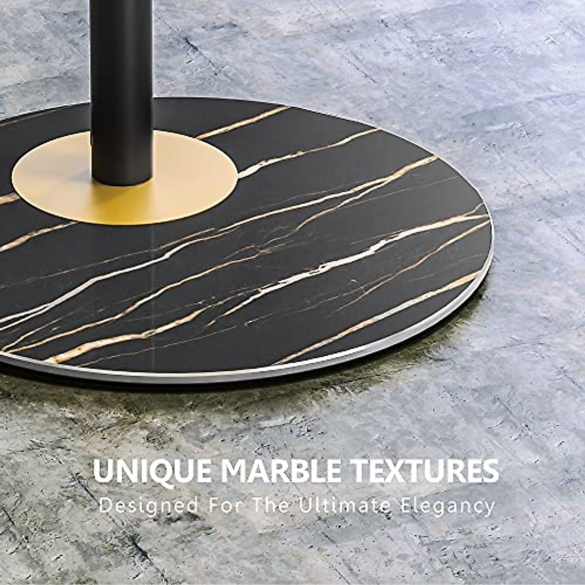 FITUEYES Design Corner TV Stand for 32&quot;-65&quot;, Mid Century Modern Black TV Stand with Marble Textured Glass Base &amp; Concealed Storage, Metal TV Stand Decor for Living Room, TV Floor Stand Master Series