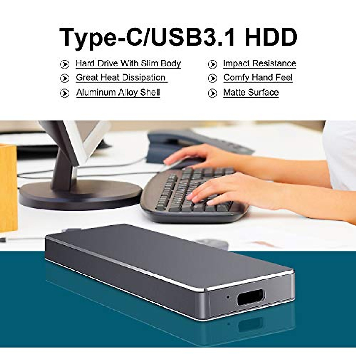 External Hard Drive 2TB Type C USB3.1 for PC, Mac, Desktop Computer Wii U, Xbox (2to, Silver)