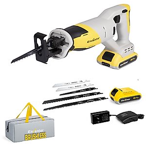 ENVENTOR 20V Cordless Reciprocating Saw with 2 Packs 2.0Ah Batteries, Brushless Motor, 0-3000 SPM Variable Speed, Fast Charger, Tool-Free Blade Change, 5 Saw Blades for Wood, Metal, Plastic Cutting