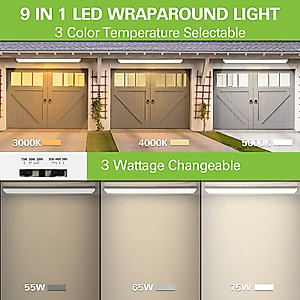 hykolity 4FT LED Wraparound Light with 3 Wattages/3 Lumens/3 CCT Selectable, 55W/65W/75W, 5500lm/6500lm/7500lm, 3000K/4000K/5000K 4 Foot LED Wrap Light Fixture, Flush Mount Office Ceiling Light, ETL