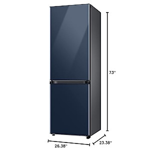 SAMSUNG 12.0 Cu Ft BESPOKE Compact Refrigerator w/ Bottom Freezer, Flexible Slim Design for Small Spaces, Even Cooling, Reversible Door, LED Lighting, Energy Star Certified, RB12A300641/AA, Navy Glass