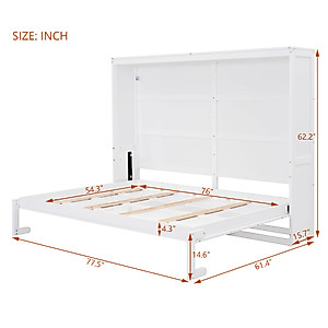 Full Size Murphy Bed Frame, Foldable Cube Cabinet Full Platform Bed, Modern Murphy Bed, Space-Saving Wall Bed for Guest Room or Home Office, No Box Spring Needed, Noise Free (White)