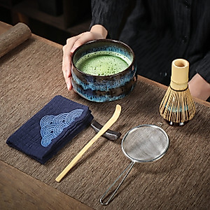 TEANAGOO Japanese Matcha Tea Set, Matcha Bowl, Matcha Bamboo Whisk, Scoop, Sifter, Matcha Whisk Holder, Matcha whisk stand, Matcha whisk set N4,Matcha Green Tea Powder Kit