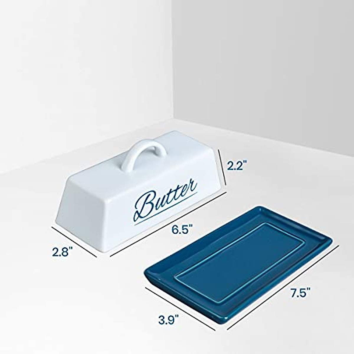 Butter Dish Ceramic Butter Tray Holder Butter Keeper Butter dish with Lid for Countertop Refrigerator Perfect for East West Coast Butter