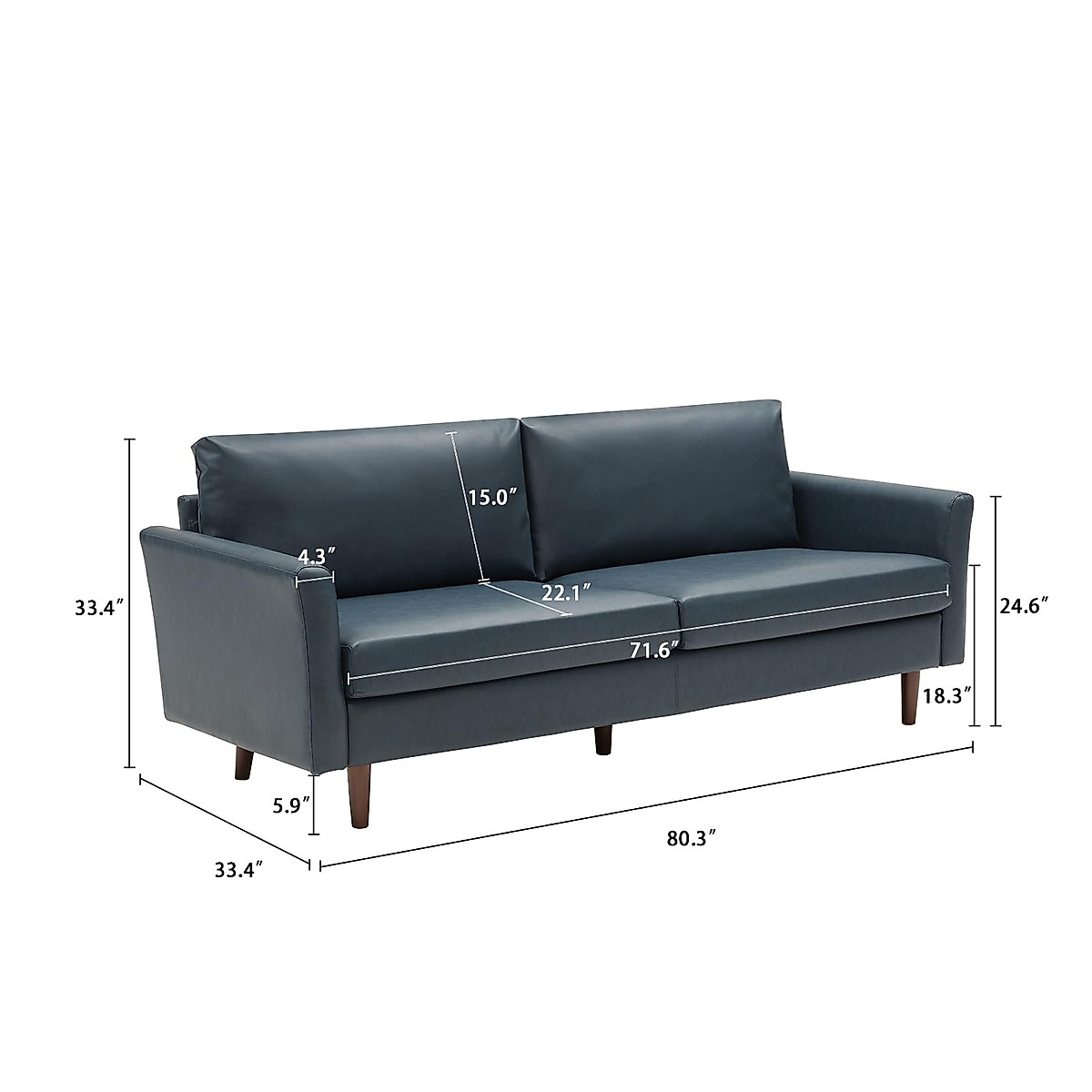 WILLOVE 80'' Faux Leather Sofa, 3 Seater Couch for Living Room Furniture with Padded Cushions