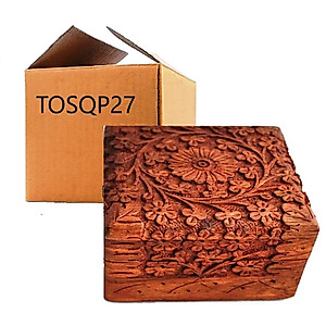 TOSQP27 Jewelry Box Gift for Women Men Girls Mom Mother Sister Father Gifts Novelty Unique Artisan Travel Portable Case Hand Carved Rosewood Jewel Organizer