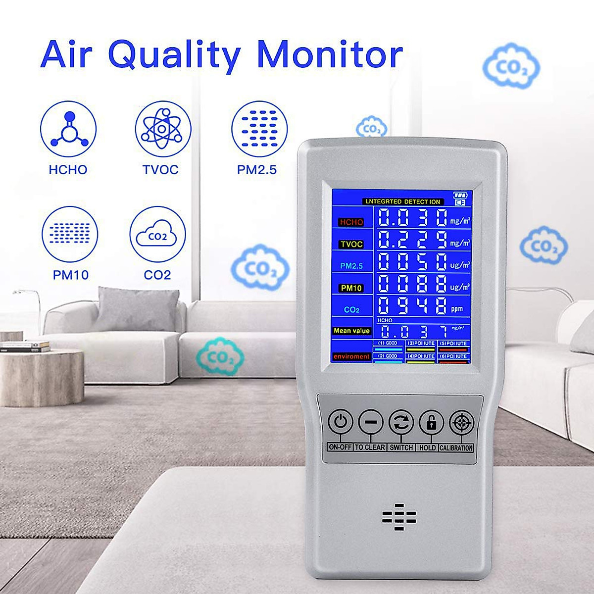 Air Quality Monitor BIAOLING Accurate Tester for CO2 Formaldehyde(HCHO) TVOC PM2.5/PM10 Multifunctional Air Gas Detector Real Time Data&Mean Value Recording for Home Office and Various Occasion