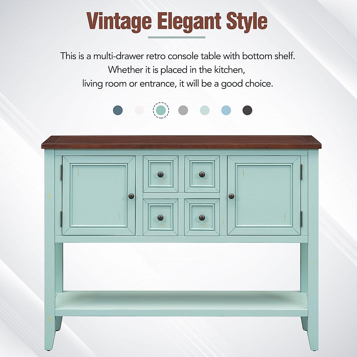 ZSQ Buffet Table, Cambridge Series Sideboard Table with Bottom Shelf, Console Table Dining Room Server, Entry Table Buffet Cabinet Sofa Table (Antique Blue)