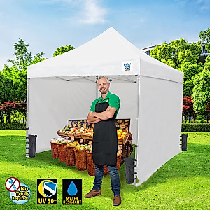 King Canopy Ares 10-Feet by 10-Feet Commercial Instant Pop up w/ 3 Solid Sides,1 Zippered Door,Weight Bags,Guy Rope, Stakes,1 1/2 Inch Hexagon Leg w/Hammertone Finish,White Cover