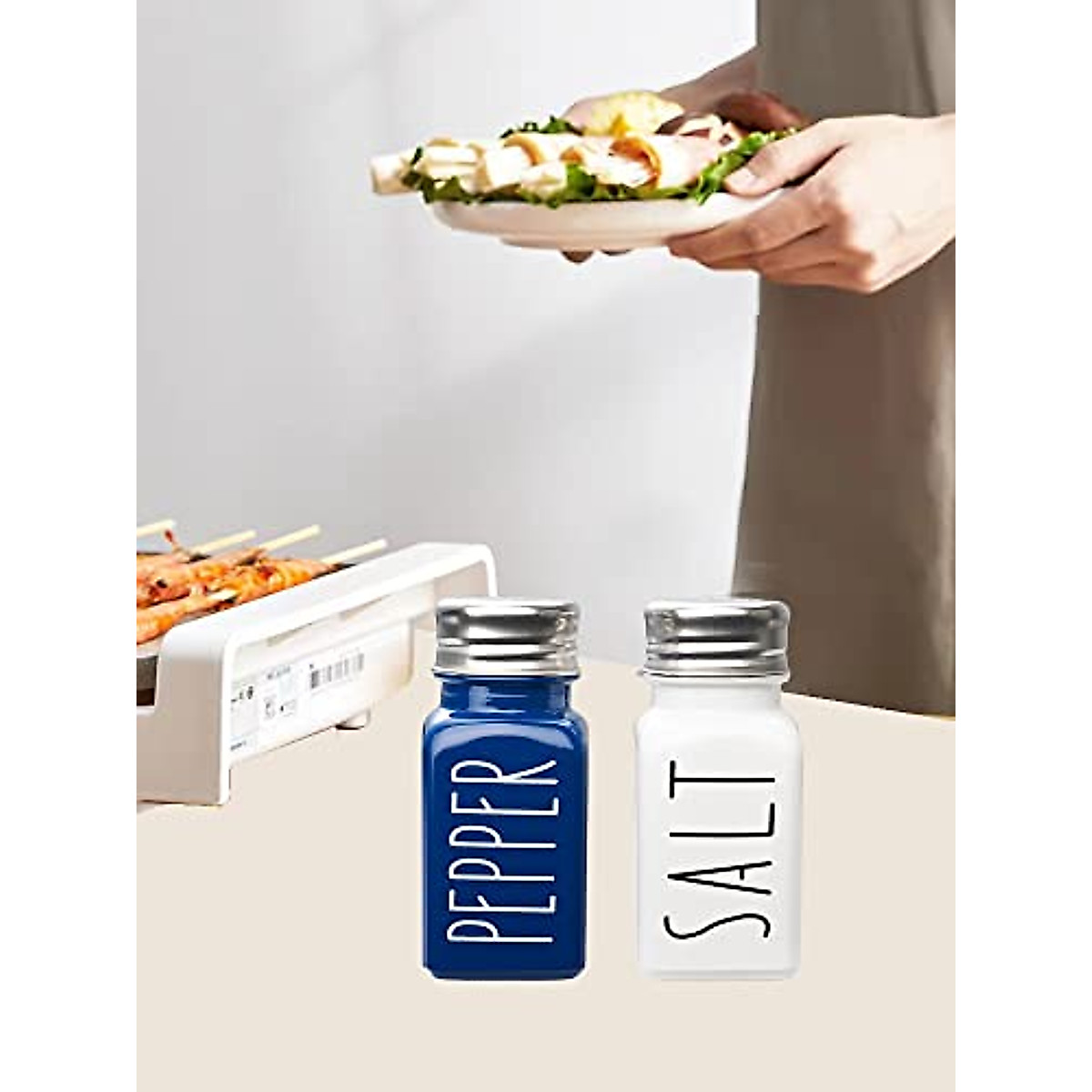 Salt And Pepper Shakers Set,Farmhouse Salt Shaker, Farmhouse Kitchen Decor, Blue Decor, Cute Salt Shaker,Modern Farmhouse Decor,Glass Salt And Pepper Shakers Set Letters No Rubbing Off(BLUE)