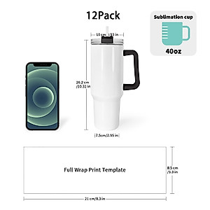 Icesip 40 oz Sublimation Tumblers with Black Handle Lid and Straw 12 Pack Stainless Steel Double Wall Vacuum Insulated Travel Mug Cup Bulk Sublimation Blank for DIY Gift