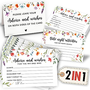 STOFINITY Advice And Wishes For The Mr And Mrs - Bridal Shower Advice Cards, Wedding Advice Cards For Wildflower Bridal Shower Decorations, Wildflower Wedding Decor For Reception