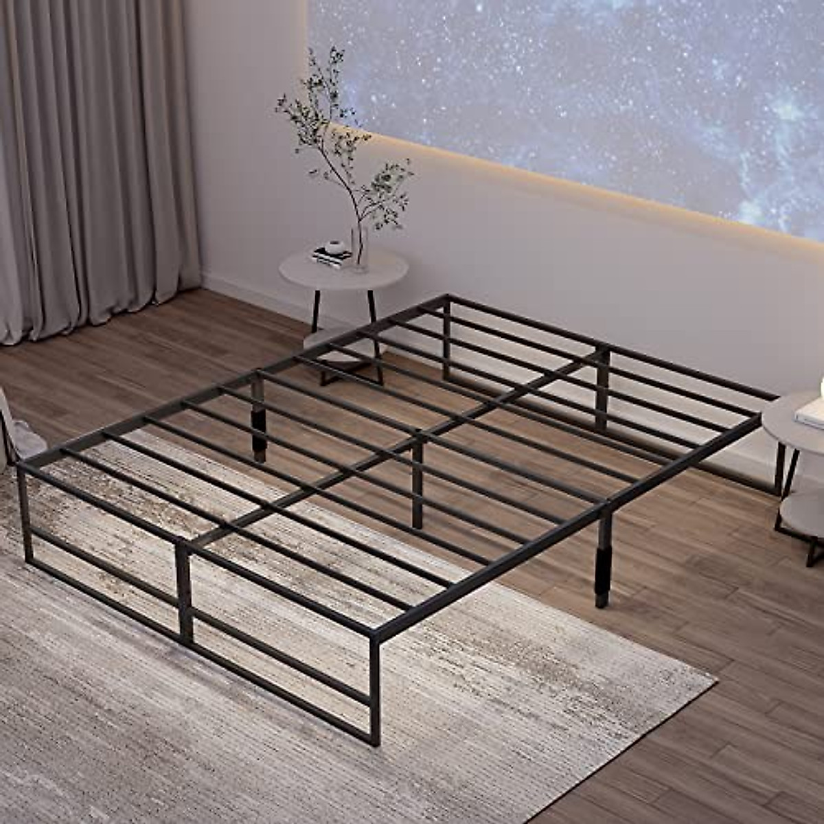 HOMWAYART Heavy Duty Bed Frames Queen Size No Box Spring Needed, Cheap 14 Inch High Black Metal Platform Base De Cama Queen,Clearance Simple Double Bedframe.